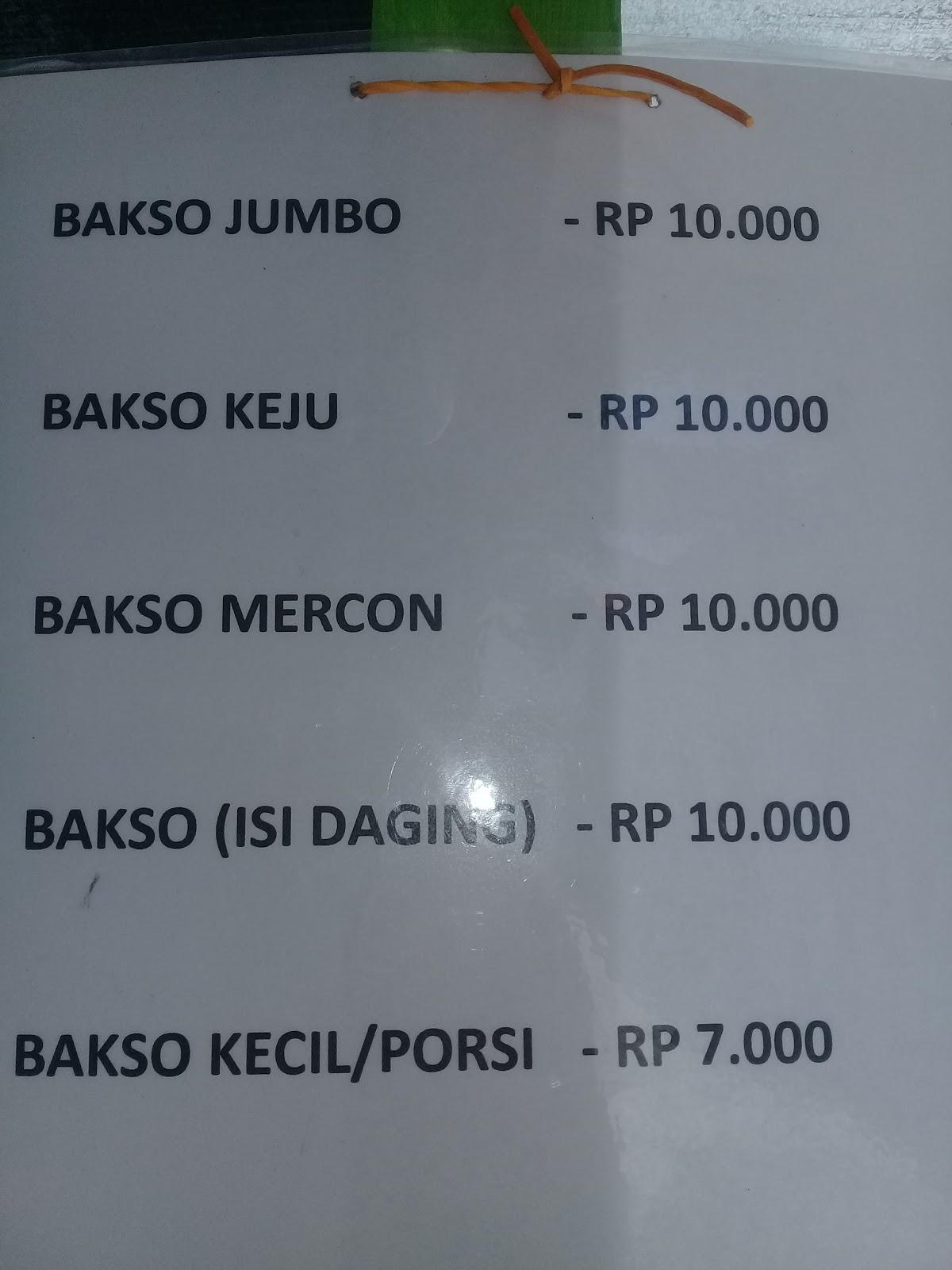 Menu at Bakso Boom restaurant, Jumputrejo