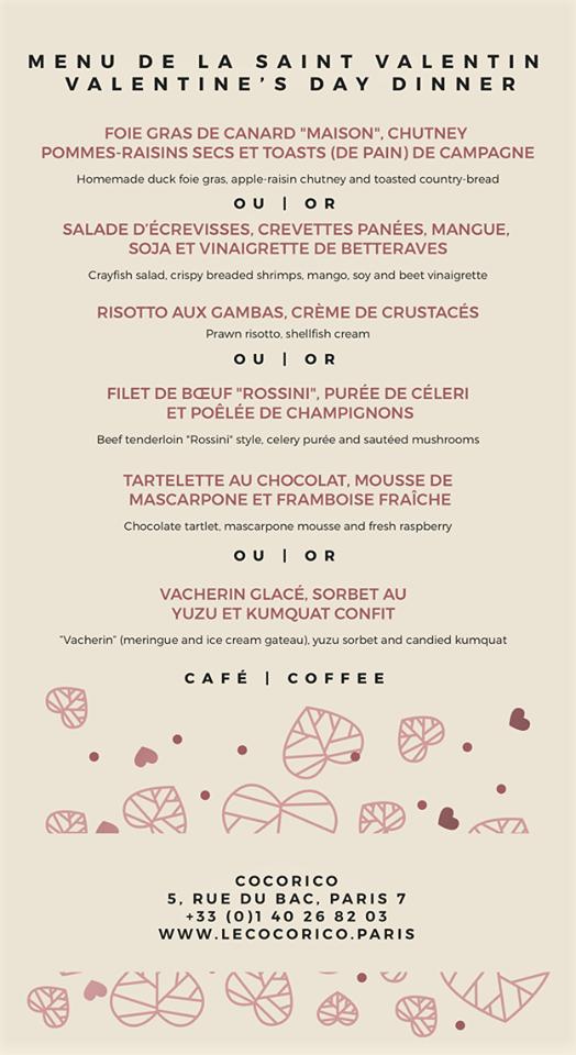 Menu at Cocorico cafe, Paris, 5 Rue du Bac