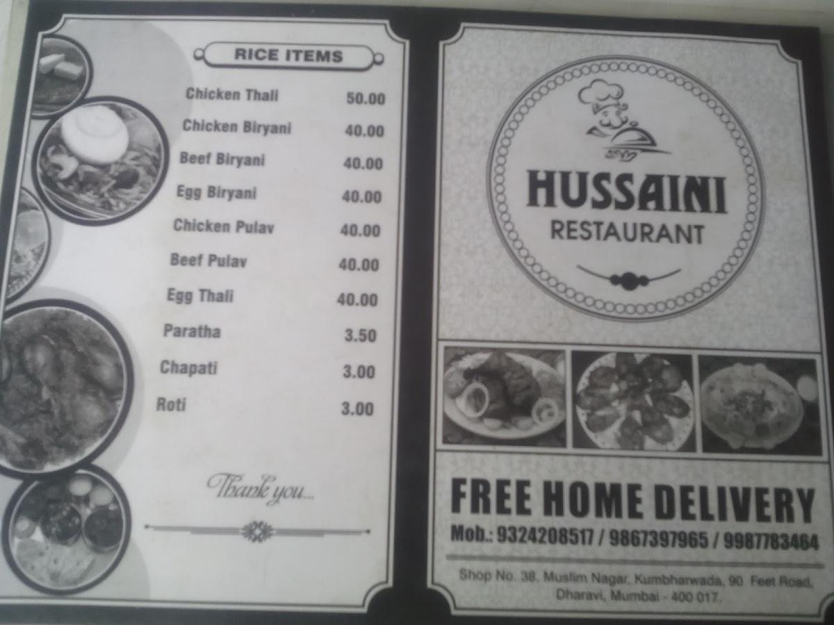 Menu at Hussaini Restaurant, Mumbai, Shop No.38