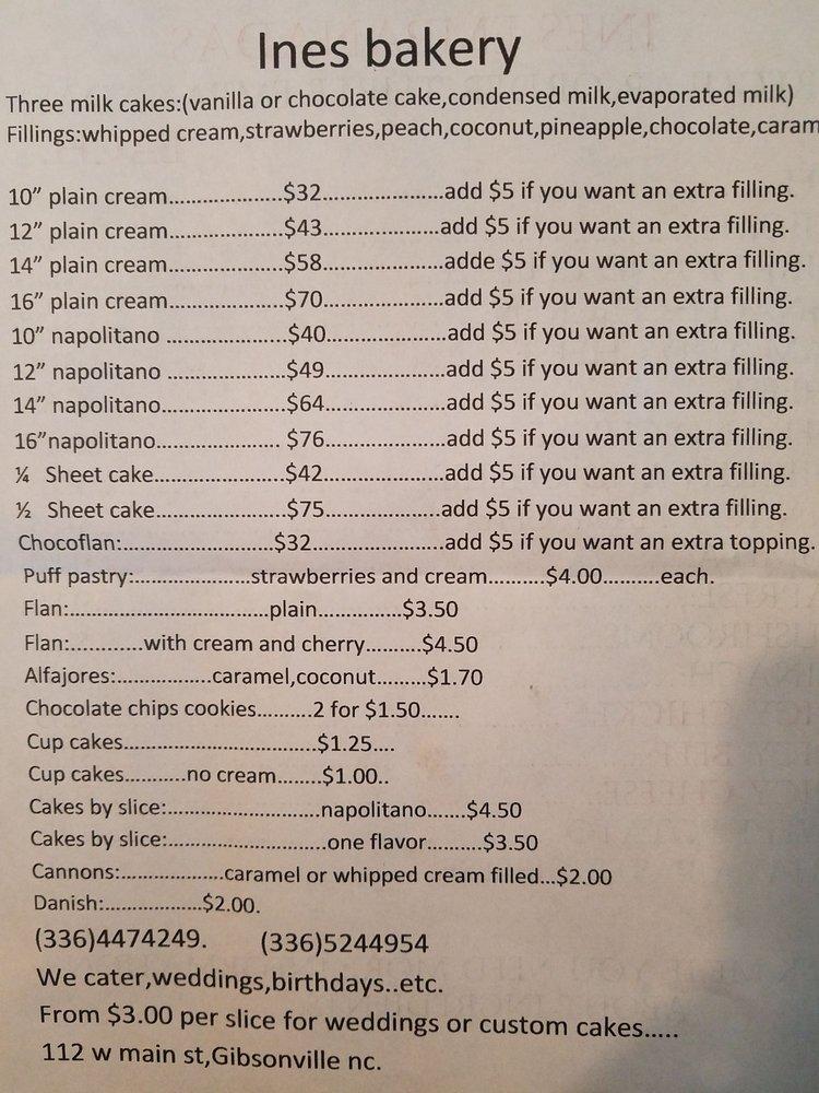 Menu at Inés Argentina bakery., Gibsonville
