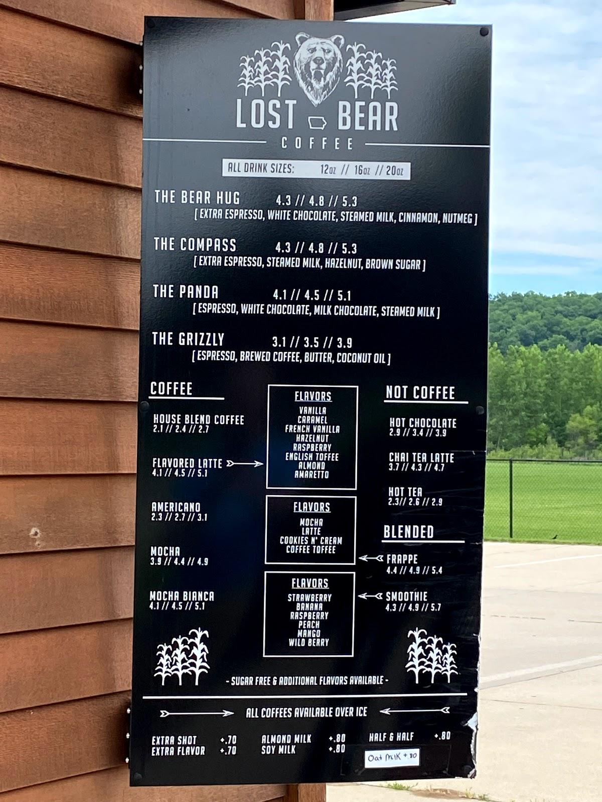 Menu at Lost Bear Coffee, Fort Madison