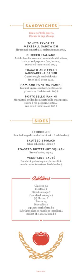 Menu at Pastini restaurant, Bend