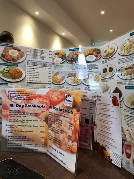 Menu at Poppins Restaurant & Cafe - Southampton, Southampton, 181 High St