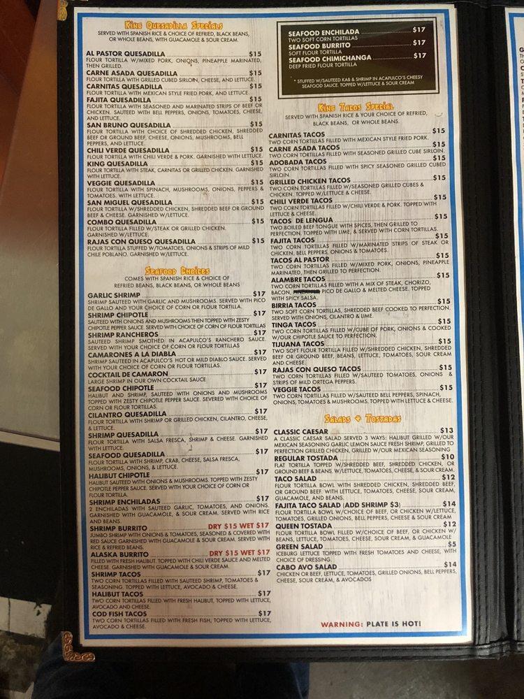 Menu at Taco King restaurant, San Luis Obispo, 158 Higuera St ste b