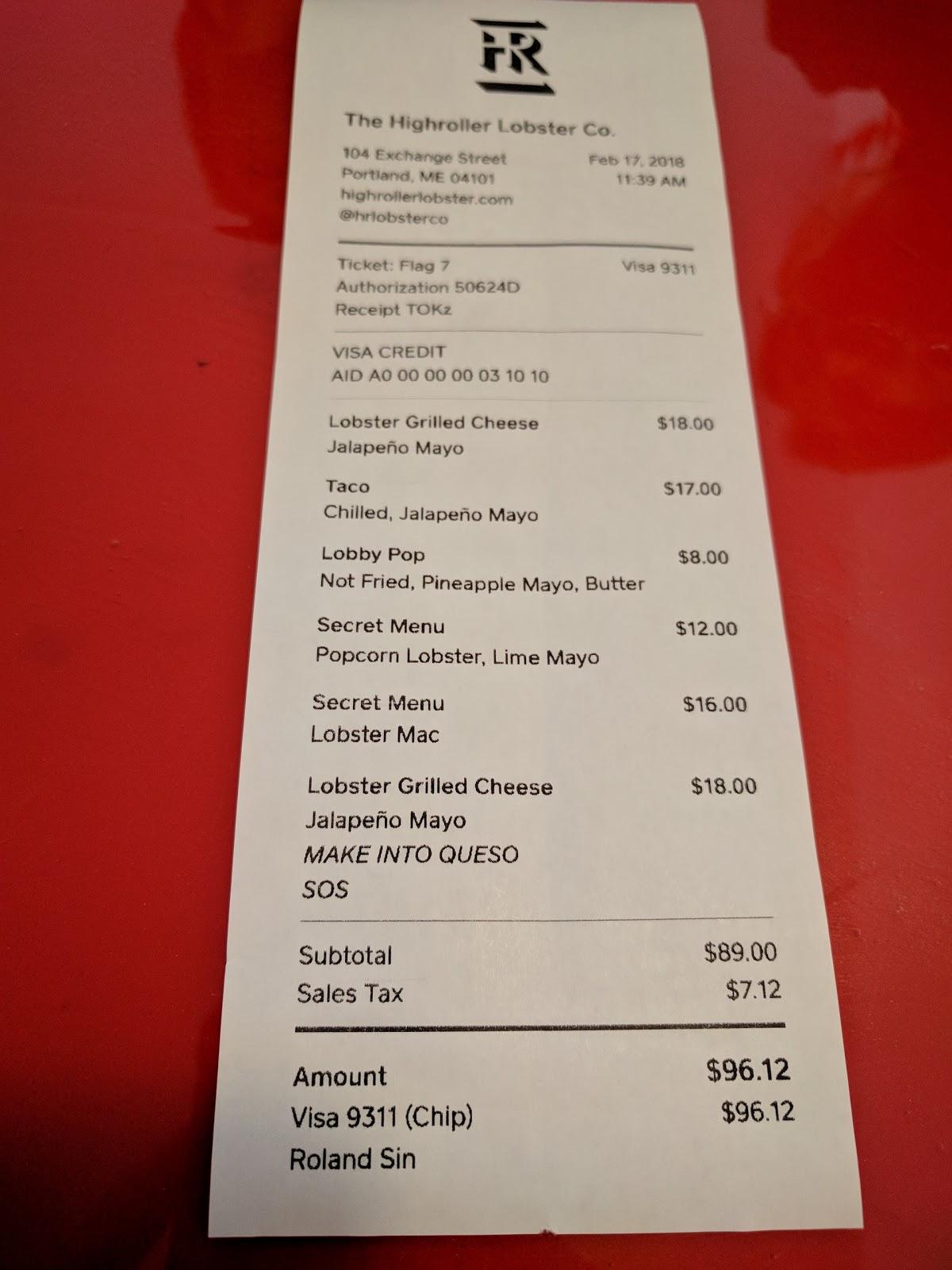 Menu at The Highroller Lobster Co. pub & bar, Portland