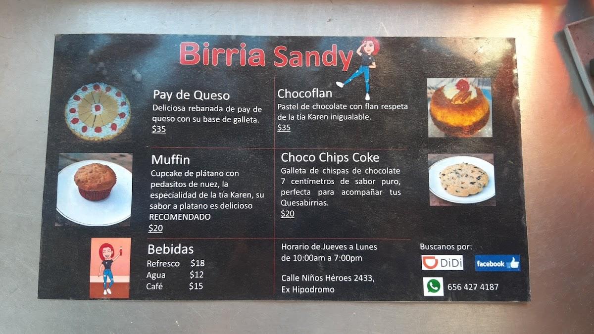 Menu at Birria Sandy restaurant, Ciudad Juarez