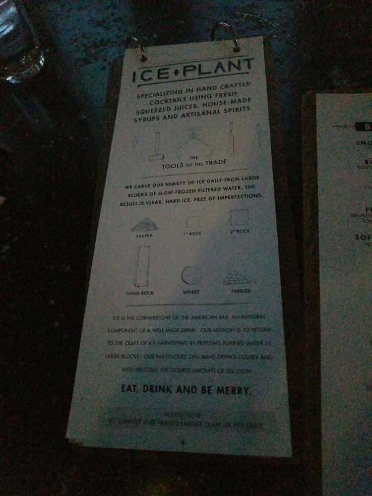 Menu at Ice Plant Bar, St. Augustine