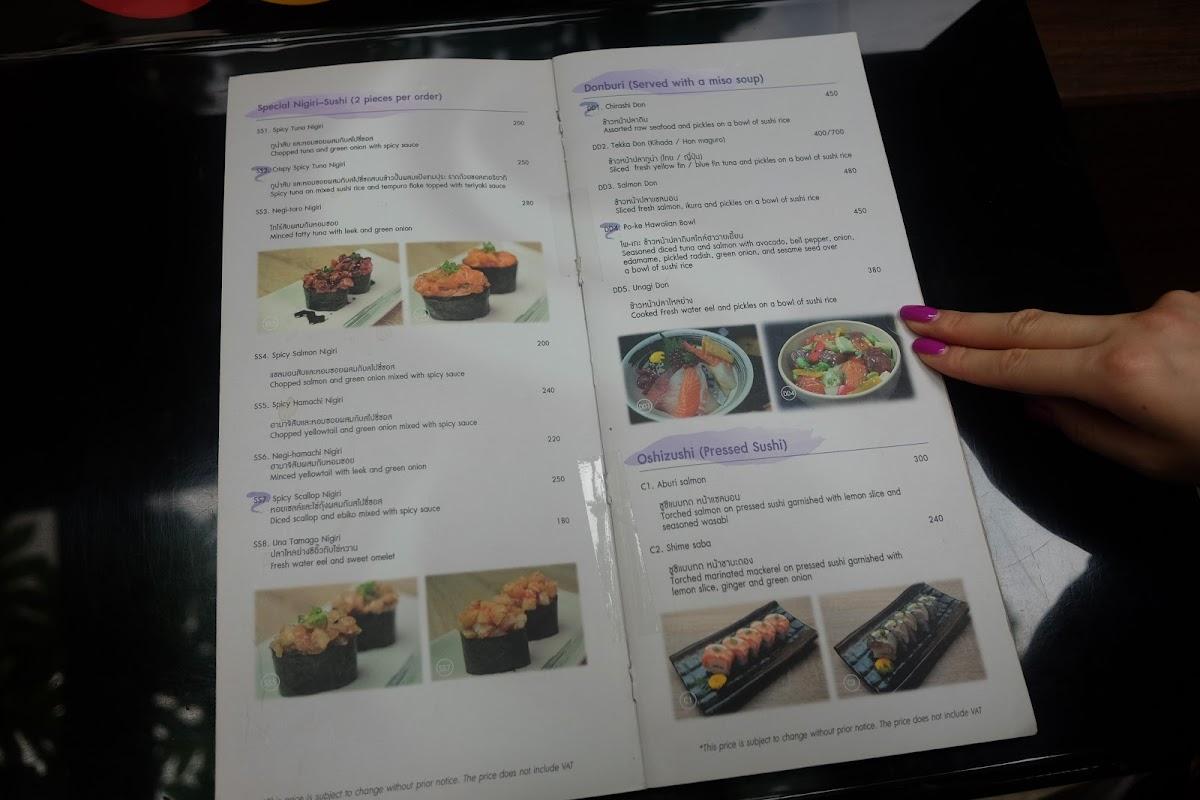 Menu at Isao restaurant, Bangkok