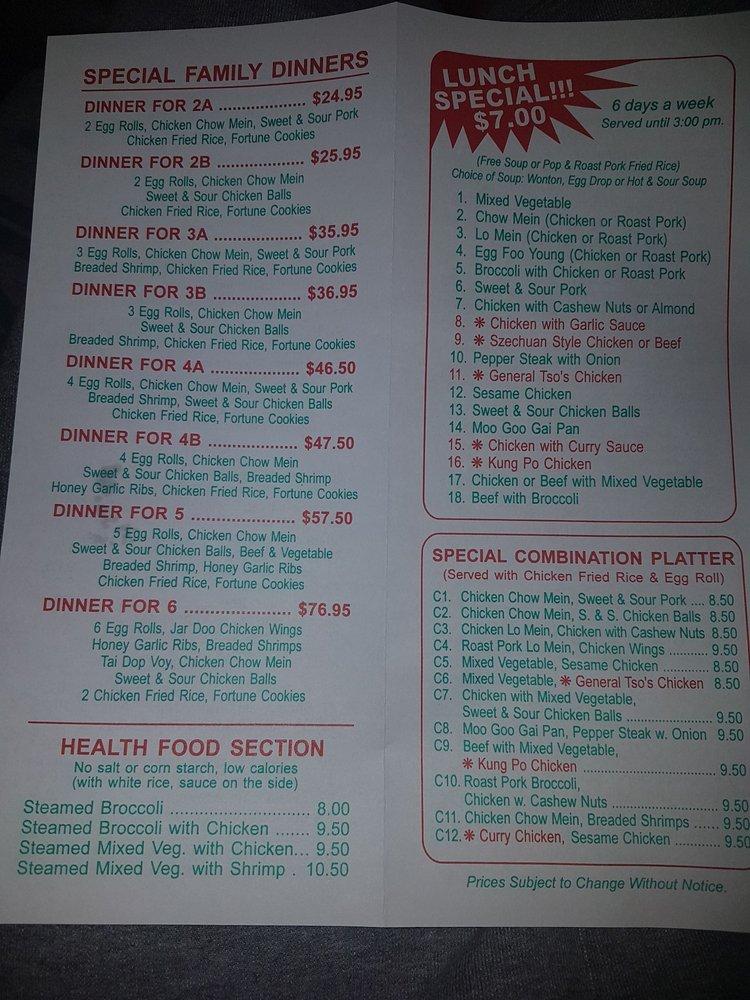 Menu at JT Restaurant, Caledonia