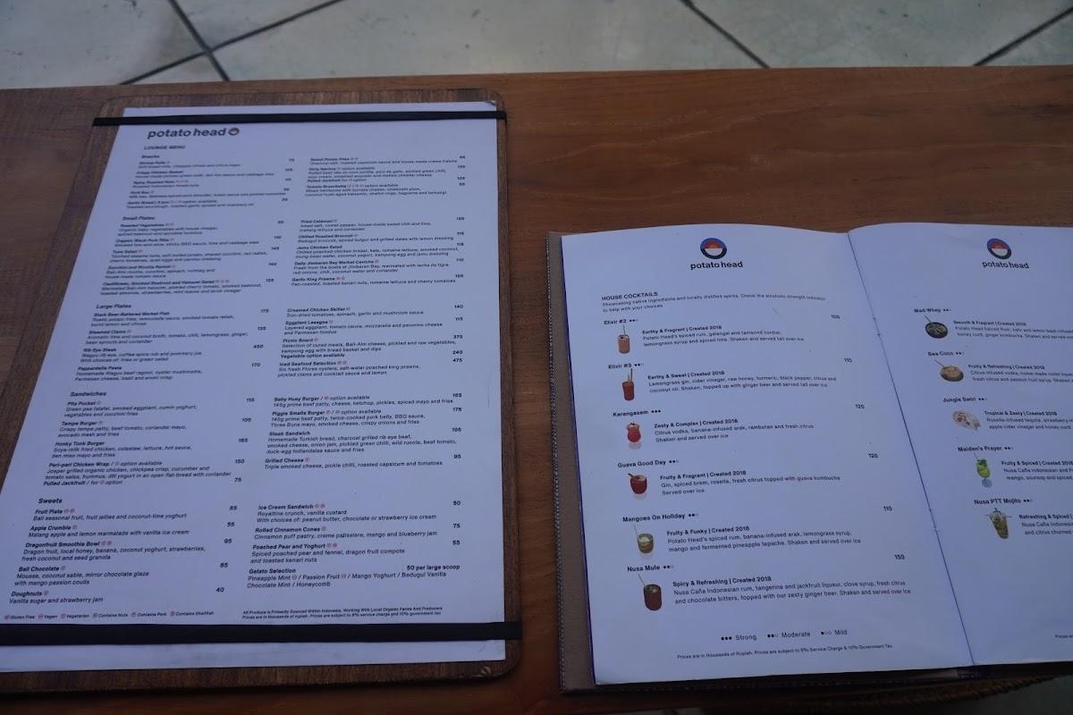 Menu at Kaum Bali restaurant, Kuta