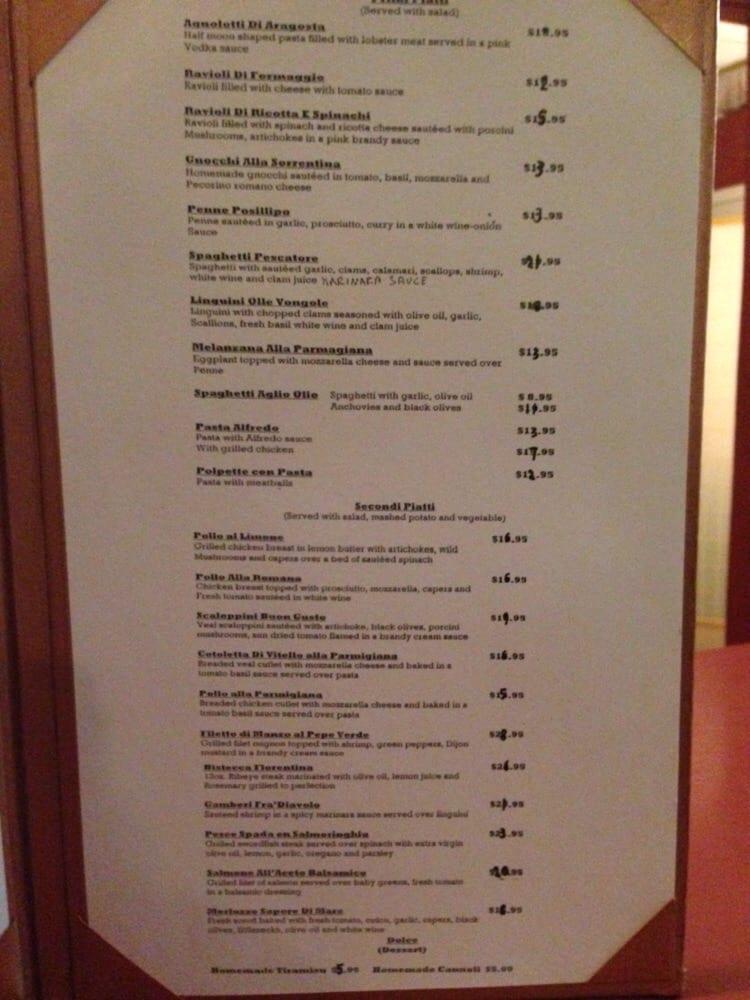 Menu at Posillipo restaurant, North Providence