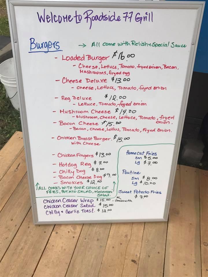 Menu at Roadside 77 Grill, Quesnel