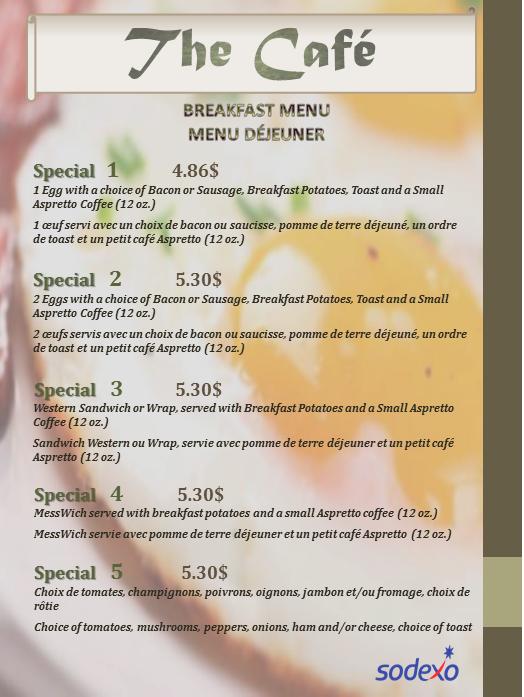 Menu at The Le Mess cafe, Ottawa