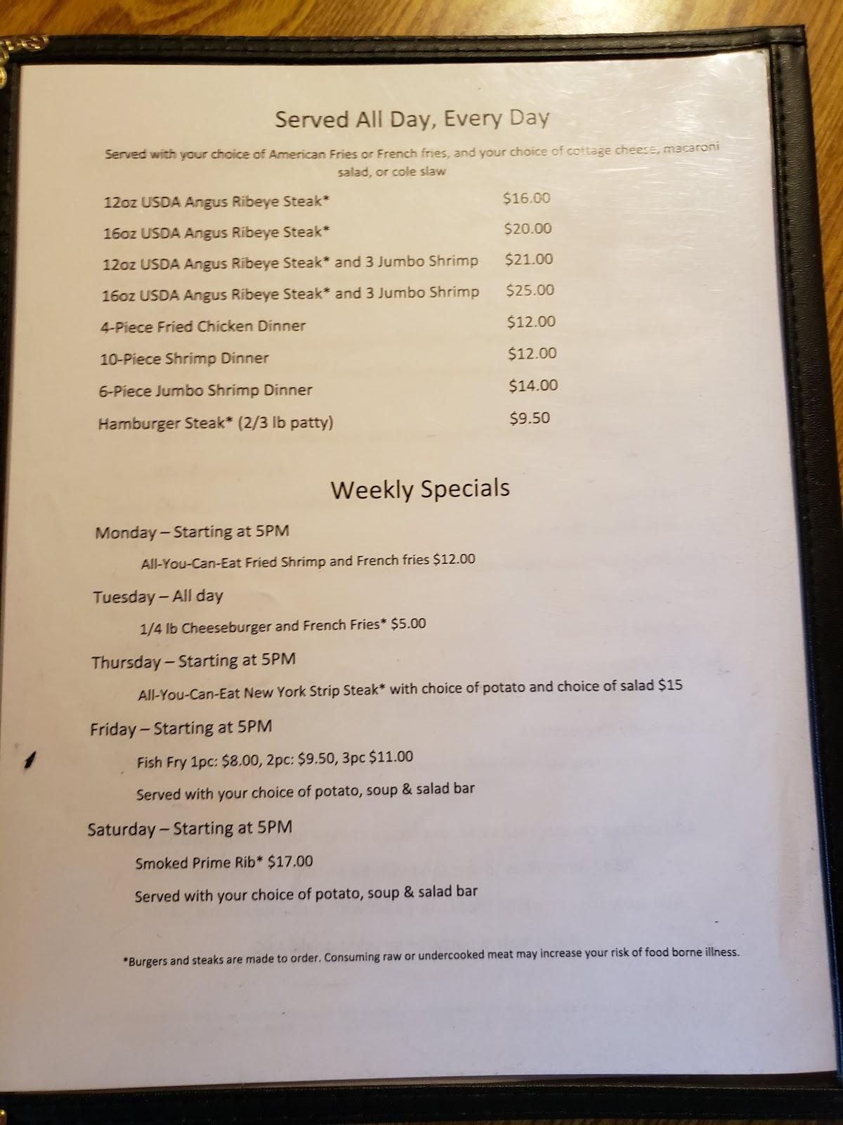 Menu at Wild Cat Mountain Bar & Grill, Ontario