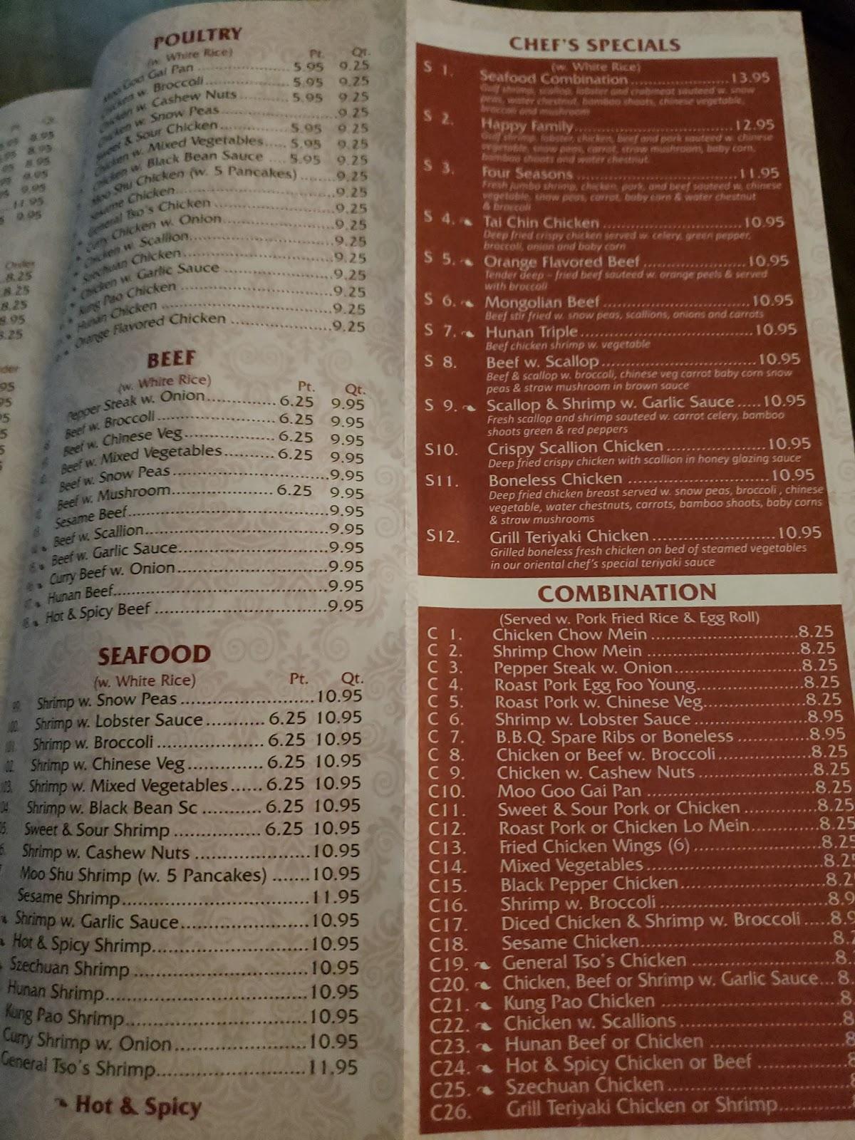 Menu at China Grill restaurant, Mocksville