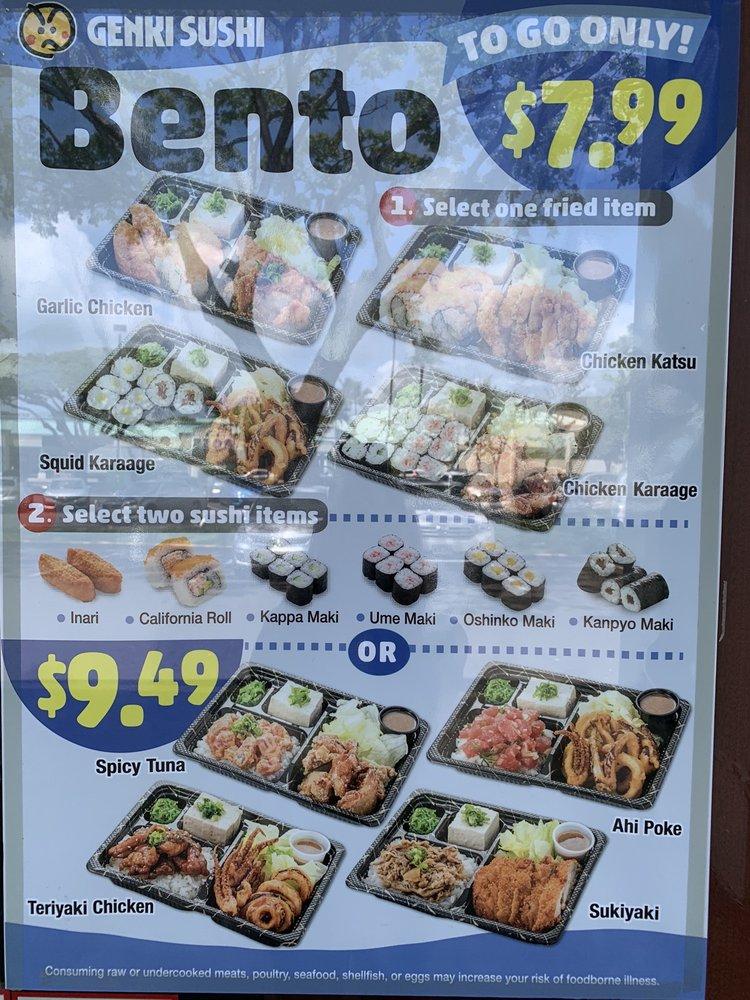 Menu at Genki Sushi restaurant, Kaneohe