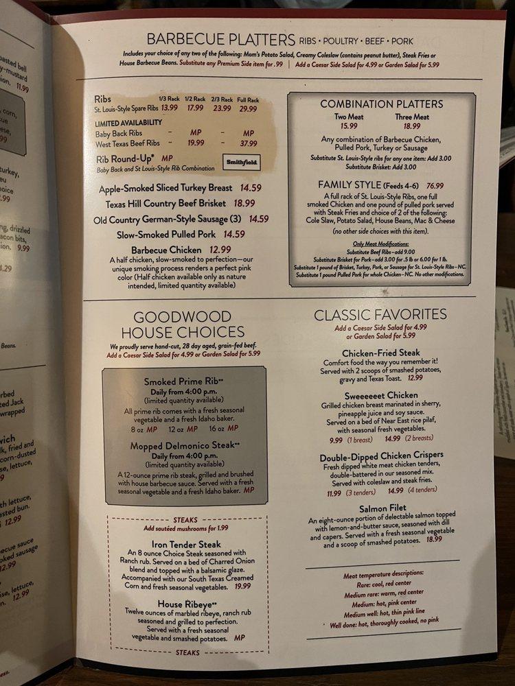Menu at Goodwood Barbecue Company, Meridian