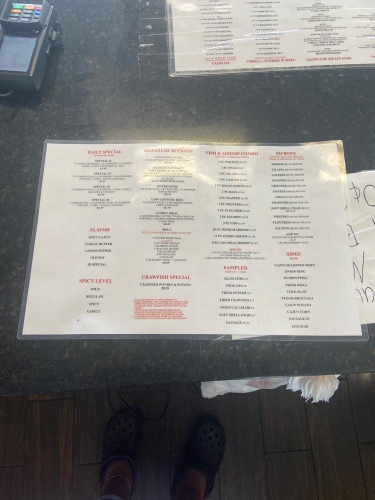 Menu at JD Crawfish New Orleans Seafood restaurant, Conyers