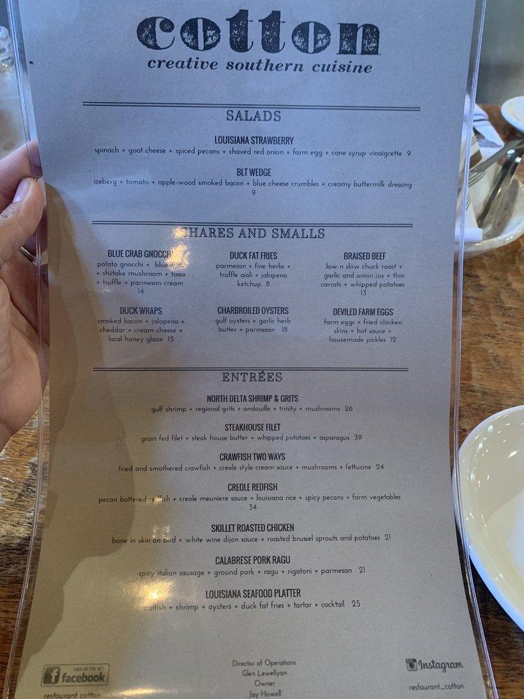 Menu at Restaurant Cotton, Monroe