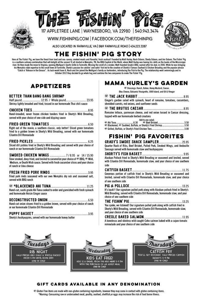 Menu at The Fishin' Pig Waynesboro BBQ, Waynesboro