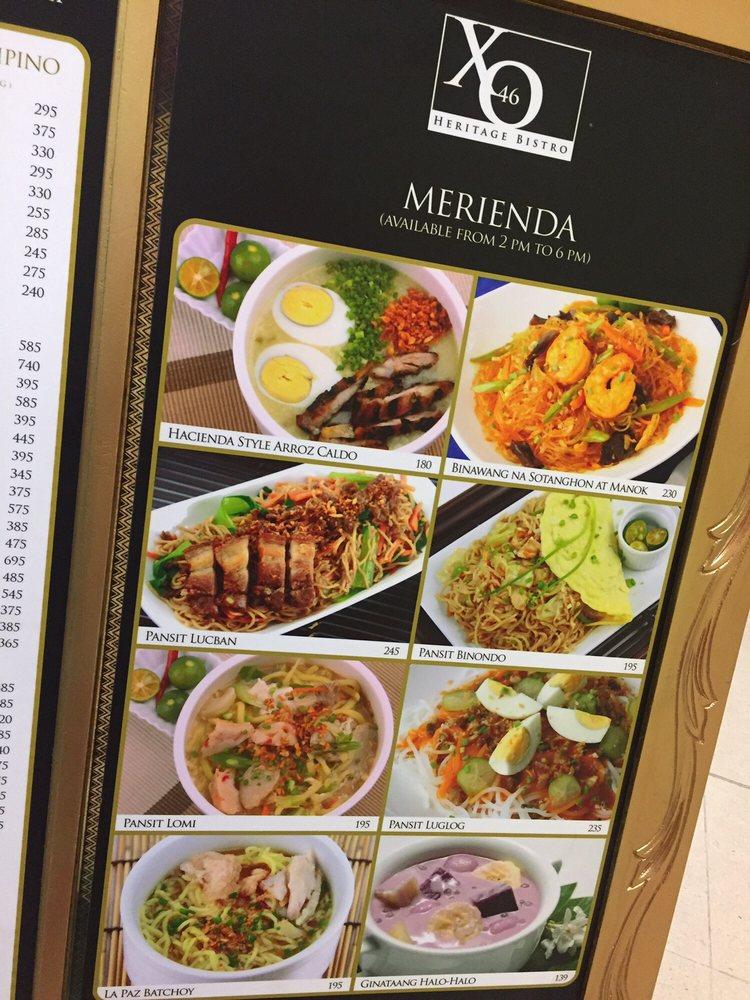 Menu at XO 46 Heritage Bistro restaurant, Pasay, GXJJ+W3X