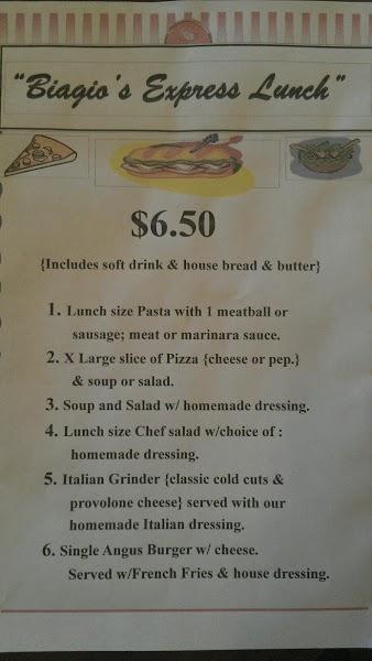 Menu at Biagio's Italian Restaurant, Lake Forest