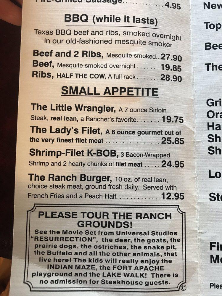 Menu at Cattleman's Steakhouse at Indian Cliffs Ranch, USA, S Fabens ...