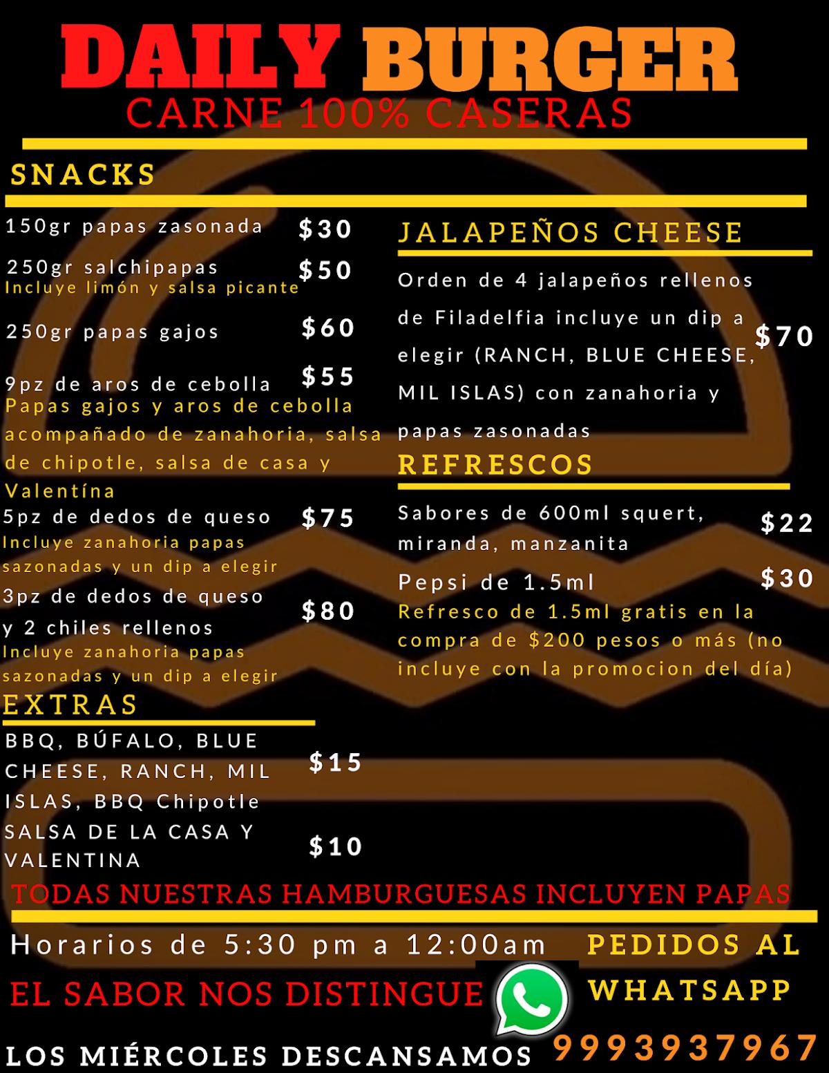 Menu at DAILY BURGER CAUCEL restaurant, Merida