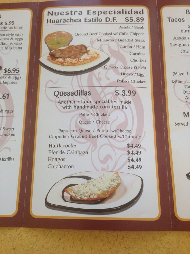 Menu at El Huarache Veloz restaurant, Los Angeles, Woodman Ave