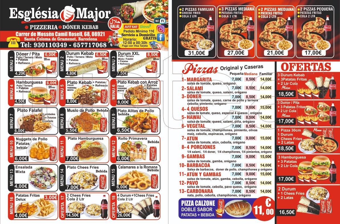 Menu at Església Major Pizzeria Döner Kebab, Santa Coloma de Gramenet