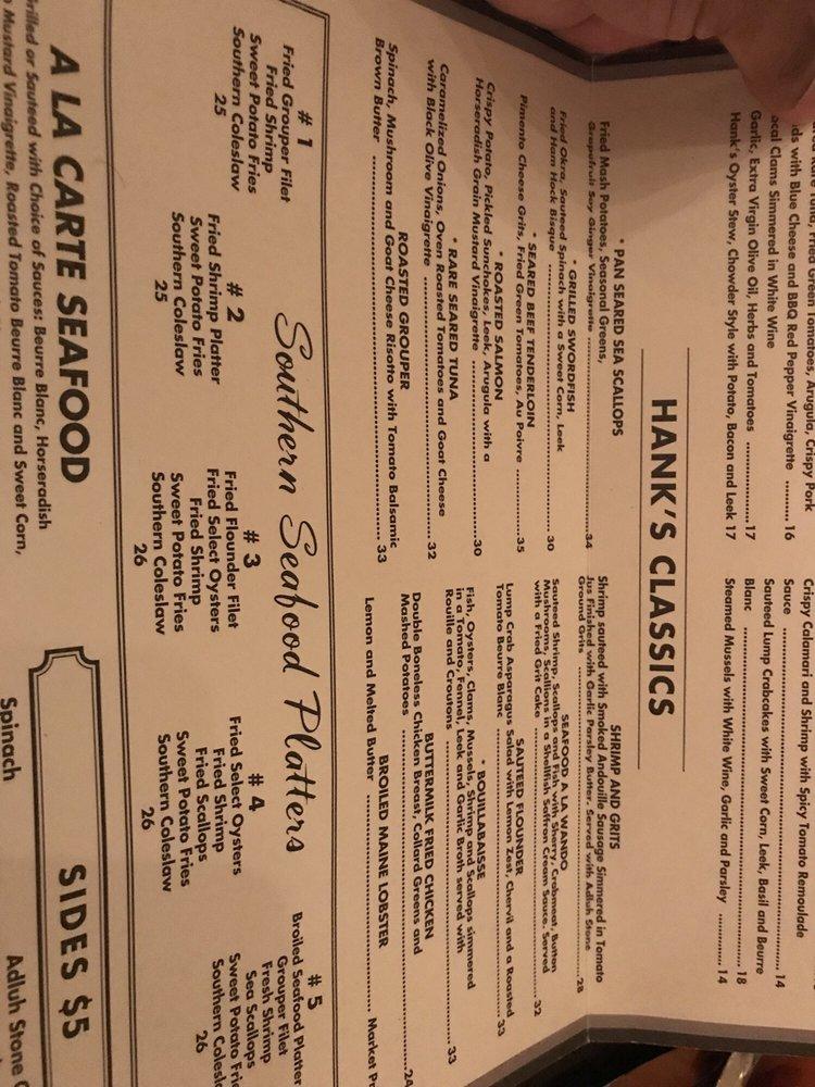 Menu at Hank's Seafood Restaurant, Charleston
