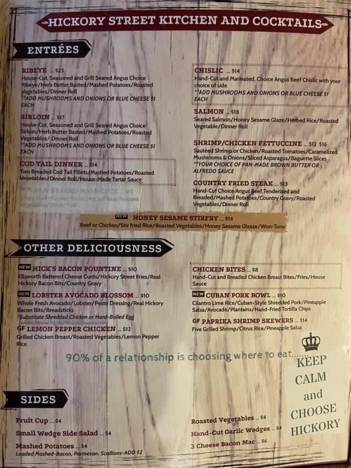 Menu at Hickory Street Bar, Sisseton