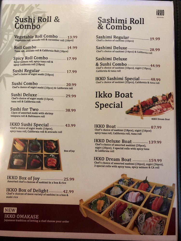 Menu at Ikko Sushi restaurant, Silver Spring