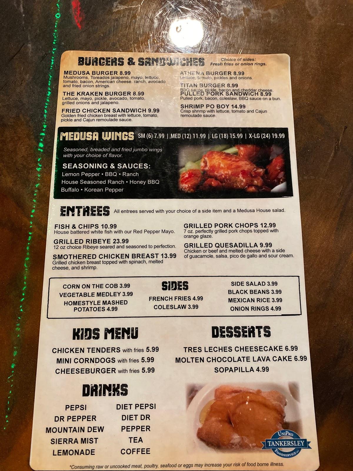 Menu at Medusa Grill & Bar, Bartlesville