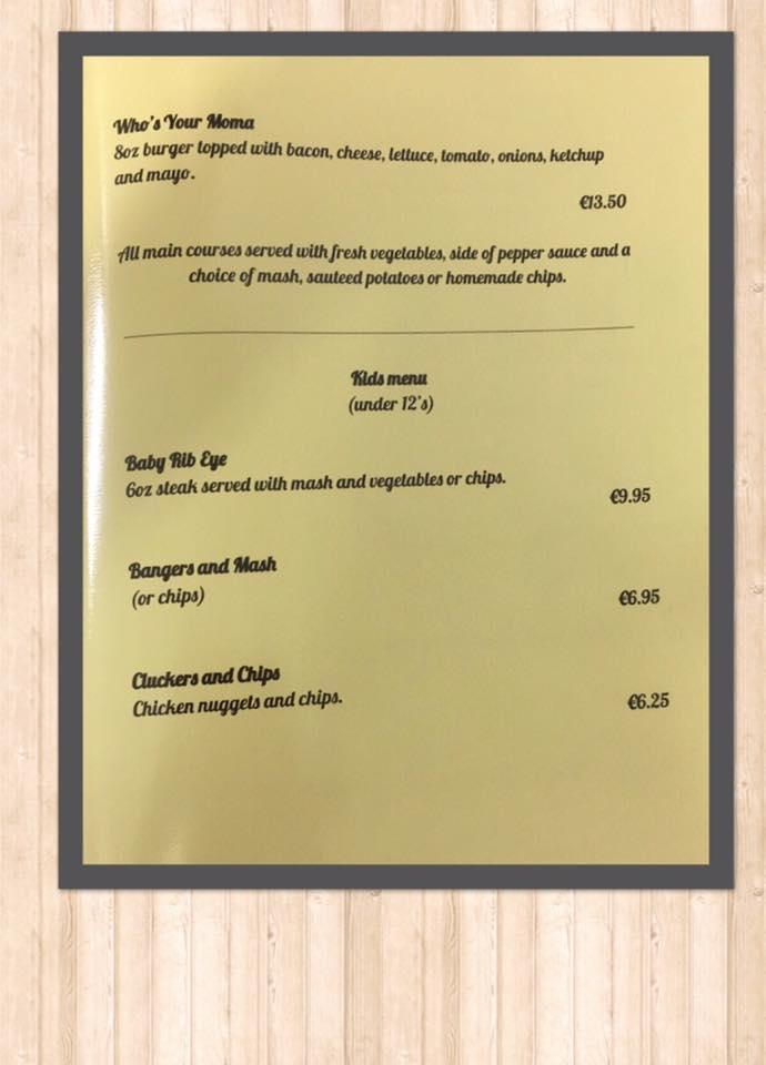 Menu at Molly’s pub & bar, Midleton