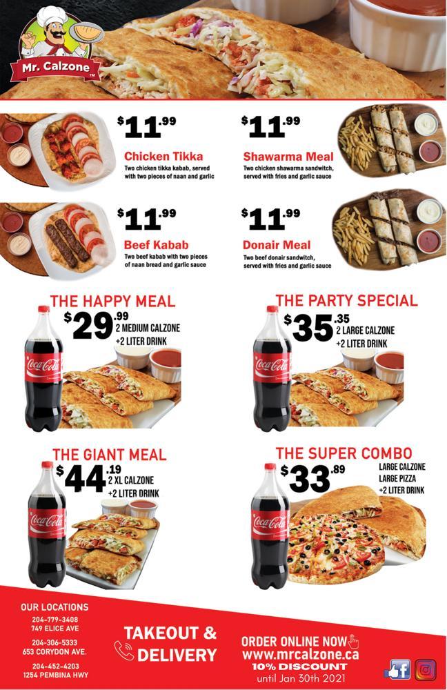 Carta del restaurante Mr. Calzone Corydon, Winnipeg