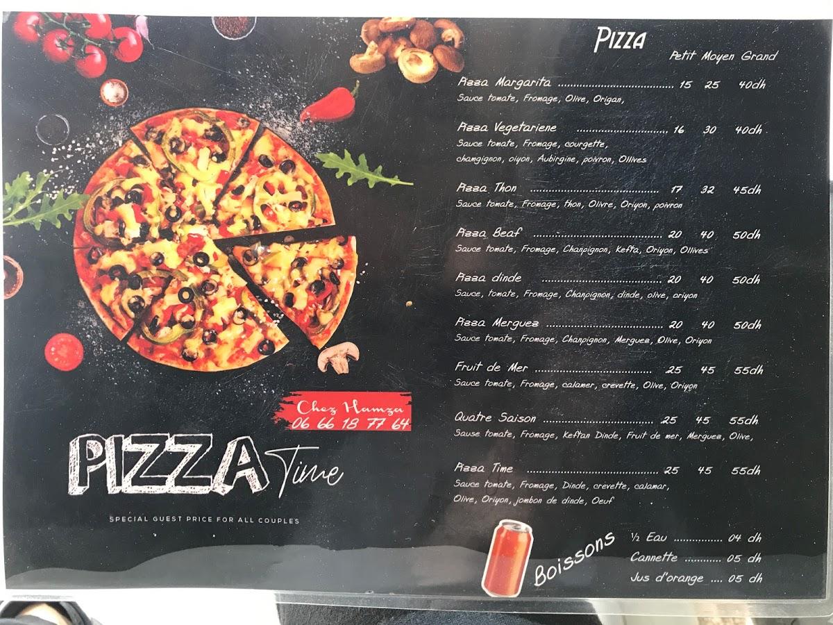 Menu at Pizza Time restaurant, Agadir
