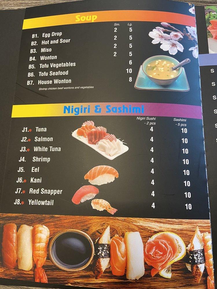 Menu at Sakura Asian Cuisine restaurant, San Antonio