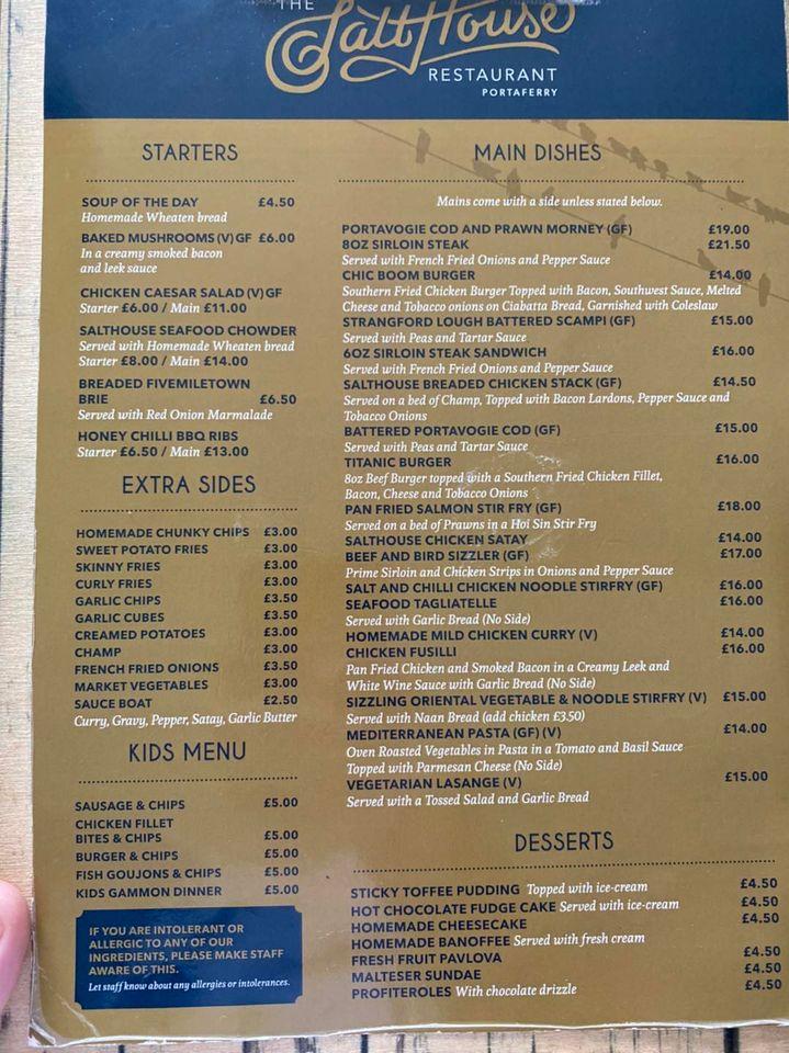 Menu at Salthouse Restaurant, Portaferry