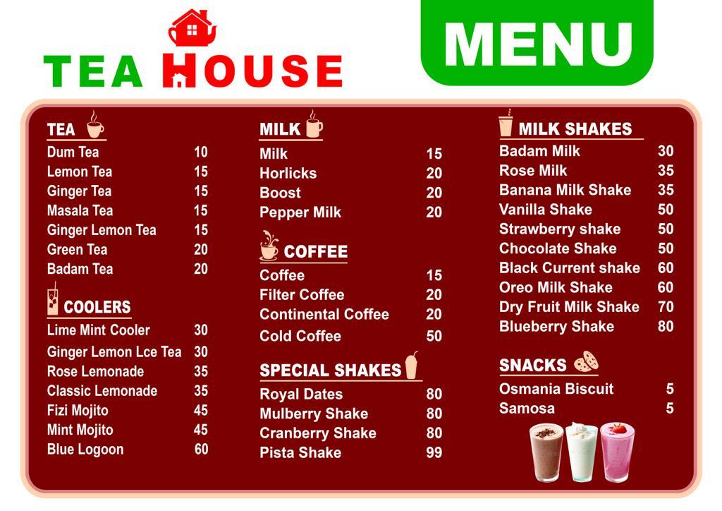 Menu at TEA HOUSE (TEA, COFFEE & MILKSHAKES), Annavaram