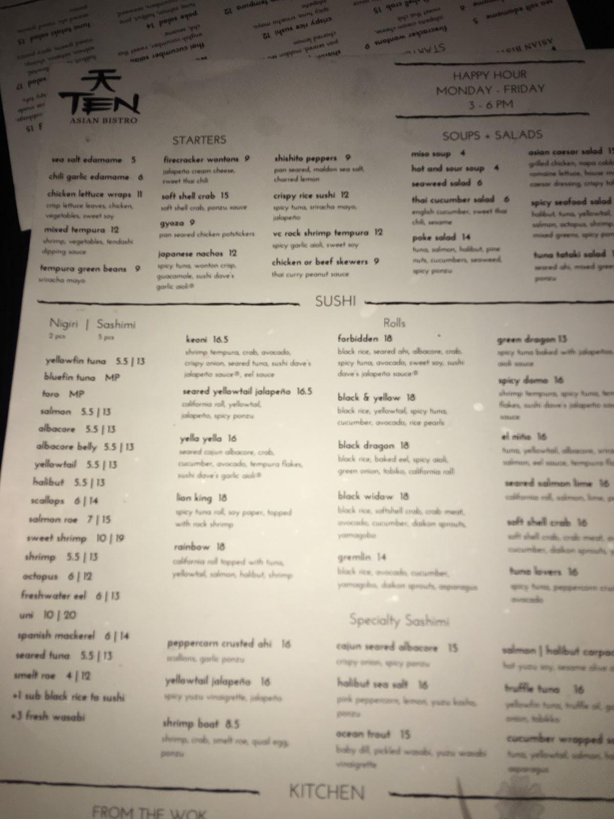 Menu at TEN Sushi + Cocktail Bar, Irvine, Von Karman Ave