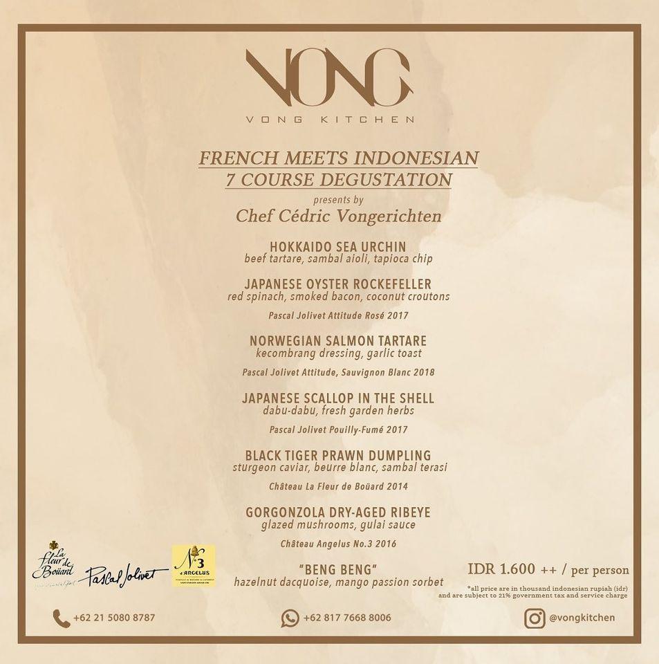 Menu at Vong Kitchen restaurant, Jakarta