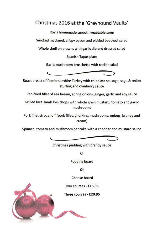 Menu at The Greyhound Vaults restaurant, Abergavenny, Market St