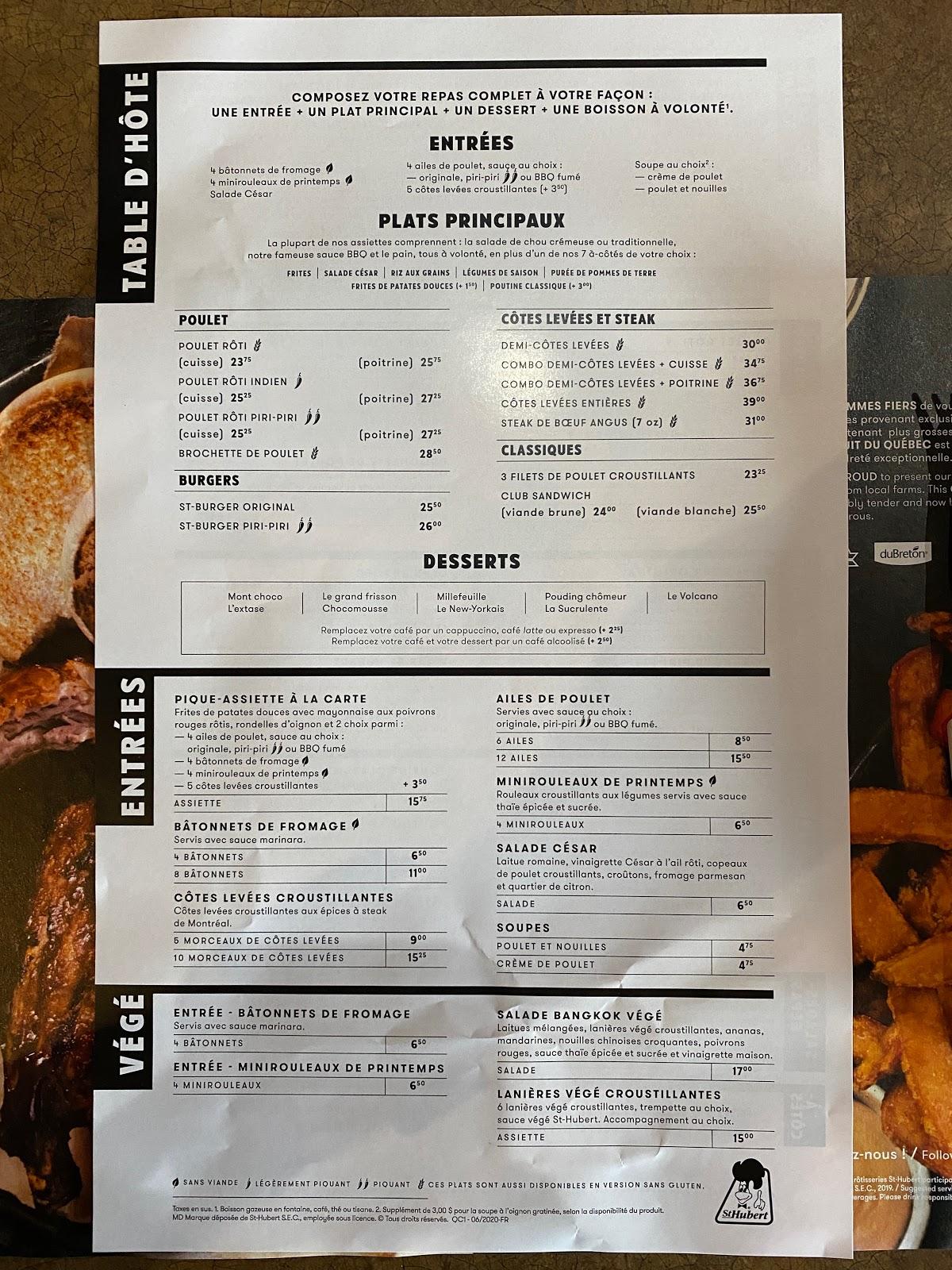 Menu au Rôtisserie St-Hubert BBQ, Longueuil, 825 Rue Saint-Laurent O