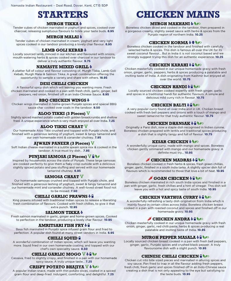 Menu at The Swingate Inn restaurant, Dover