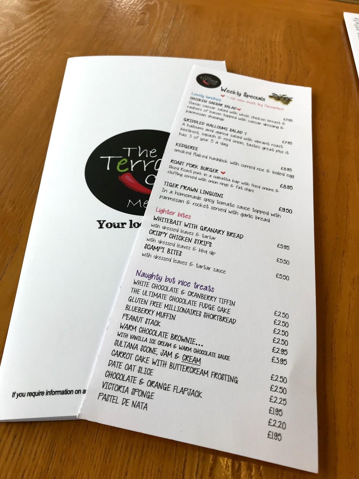 Menu at The Terrace Cafe, Norwich