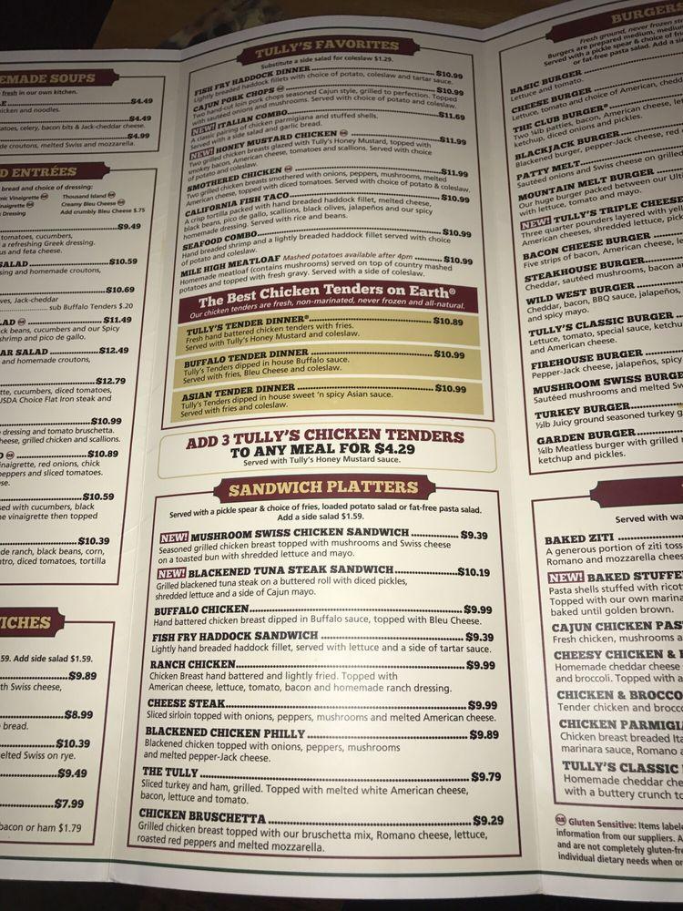 Menu at Tullys Good Times - Main & Transit pub & bar, Harris Hill