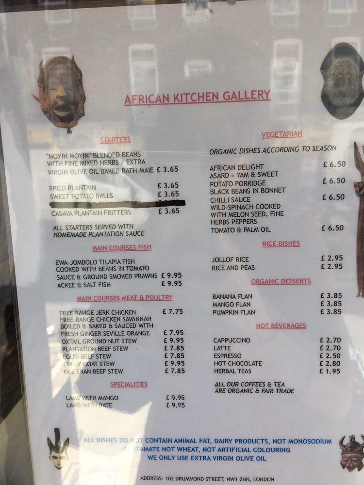 Menu at African Kitchen Gallery restaurant, London