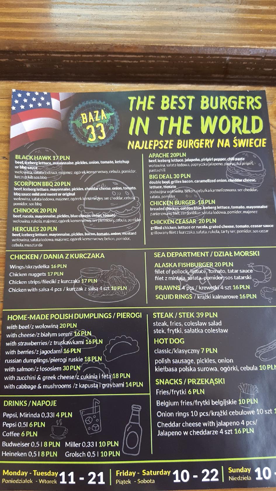 Menu at BAZA 33 restaurant, Powidz
