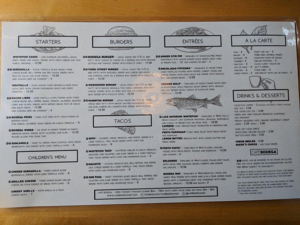 Menu at BODEGA pub & bar, Marquette, 517 N 3rd St